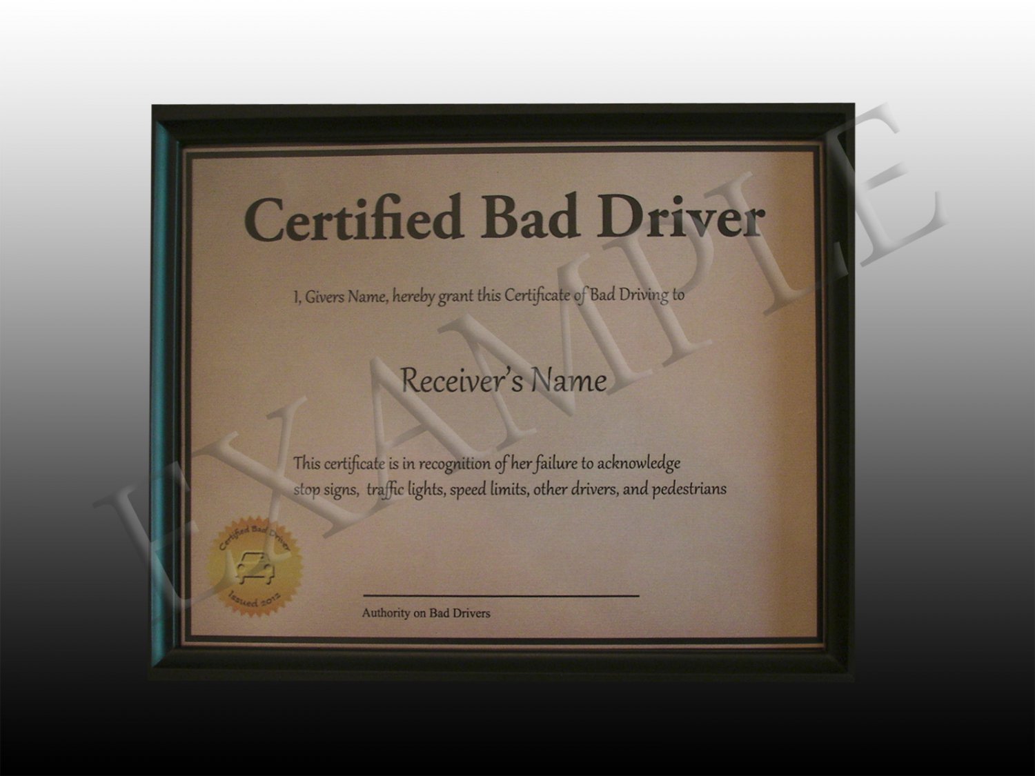 Gag Gift - Bad Driver Certificate