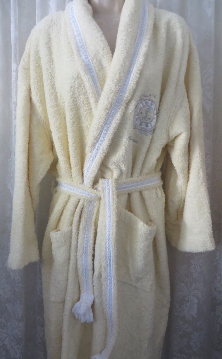 EMINTERS COTTON TURKISH ROBE Thick Yellow Nautical Emblem One Size Calf ...