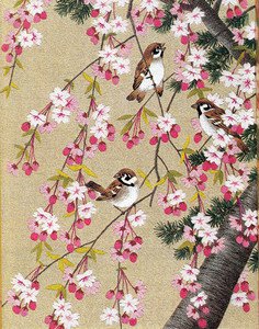 "Cherry tree and sparrow"14.6"X18.9"TOKYO BUNKA PUNCH NEEDLE EMBROIDERY ...