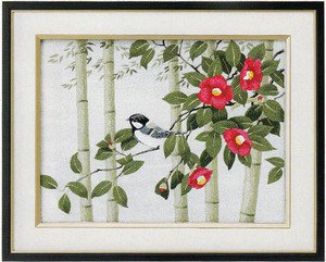 "Camellia and sparrow"11.8"X15.7"TOKYO BUNKA PUNCH NEEDLE EMBROIDERY KIT 79