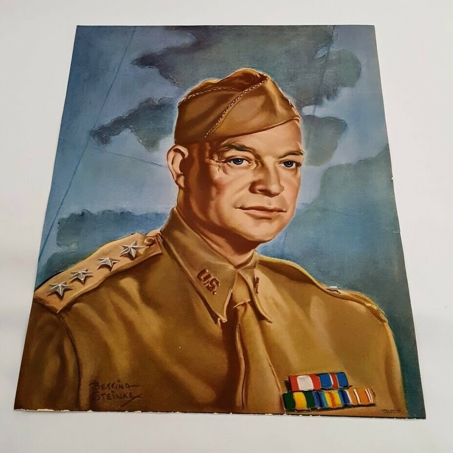 VTG 1944 WWII Era General Eisenhower Poster Litho Print Dwight Bettina ...