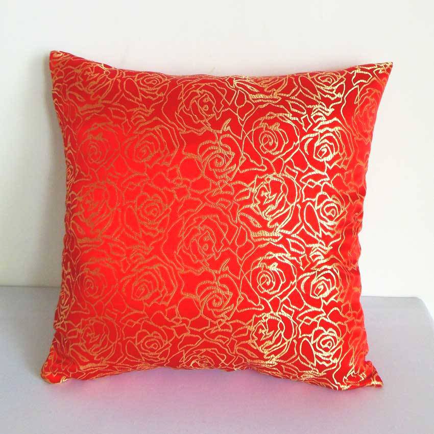 Gold edge Red Roses Chinese Brocade Cushion Cover 16"X16" Free Shipping ...
