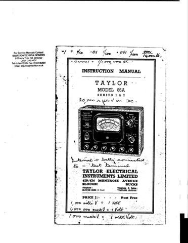 Taylor 85A Series 2 Instructions with Schematics etc