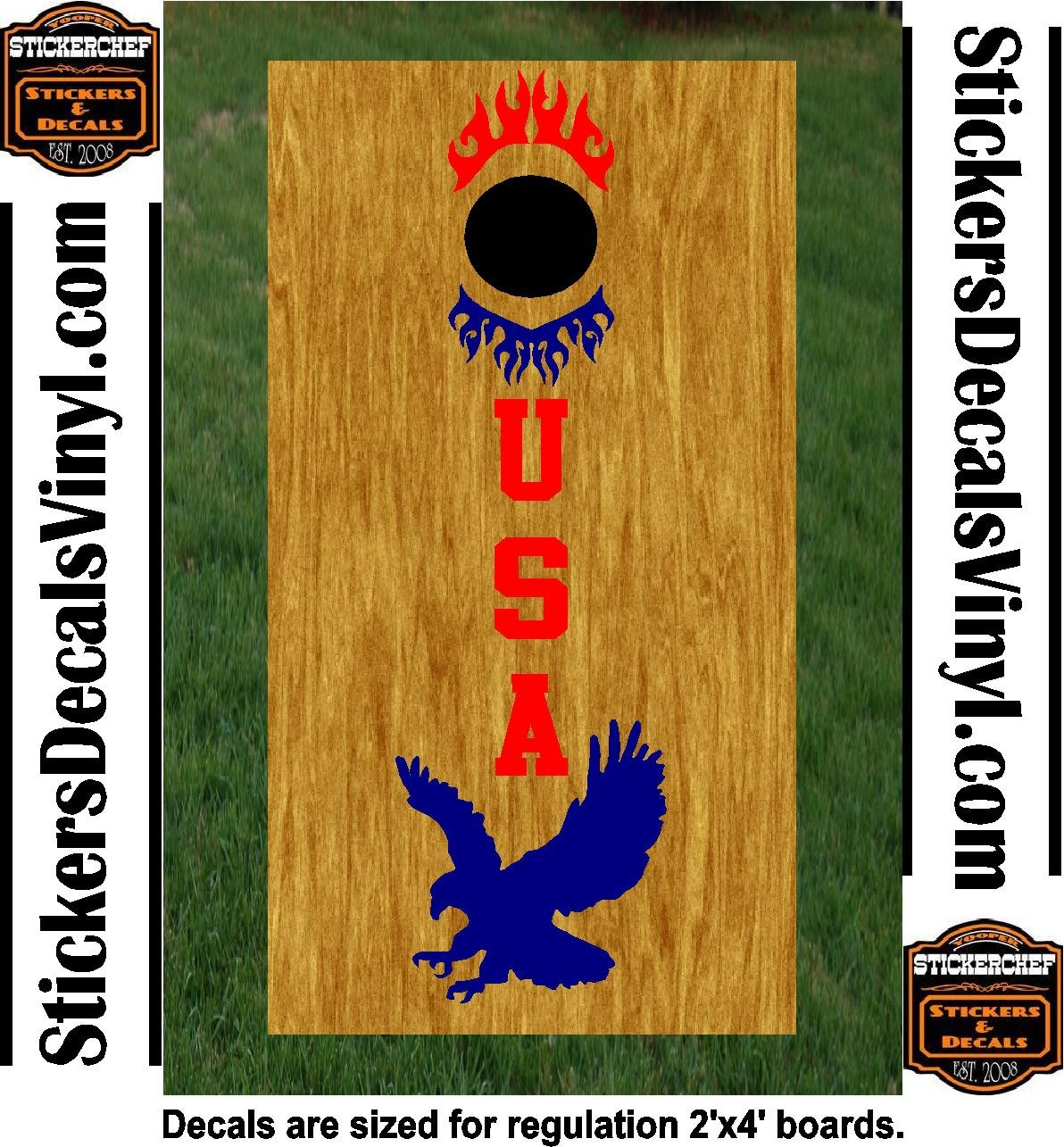USA Patriotic US Cornhole Board Decals Stickers