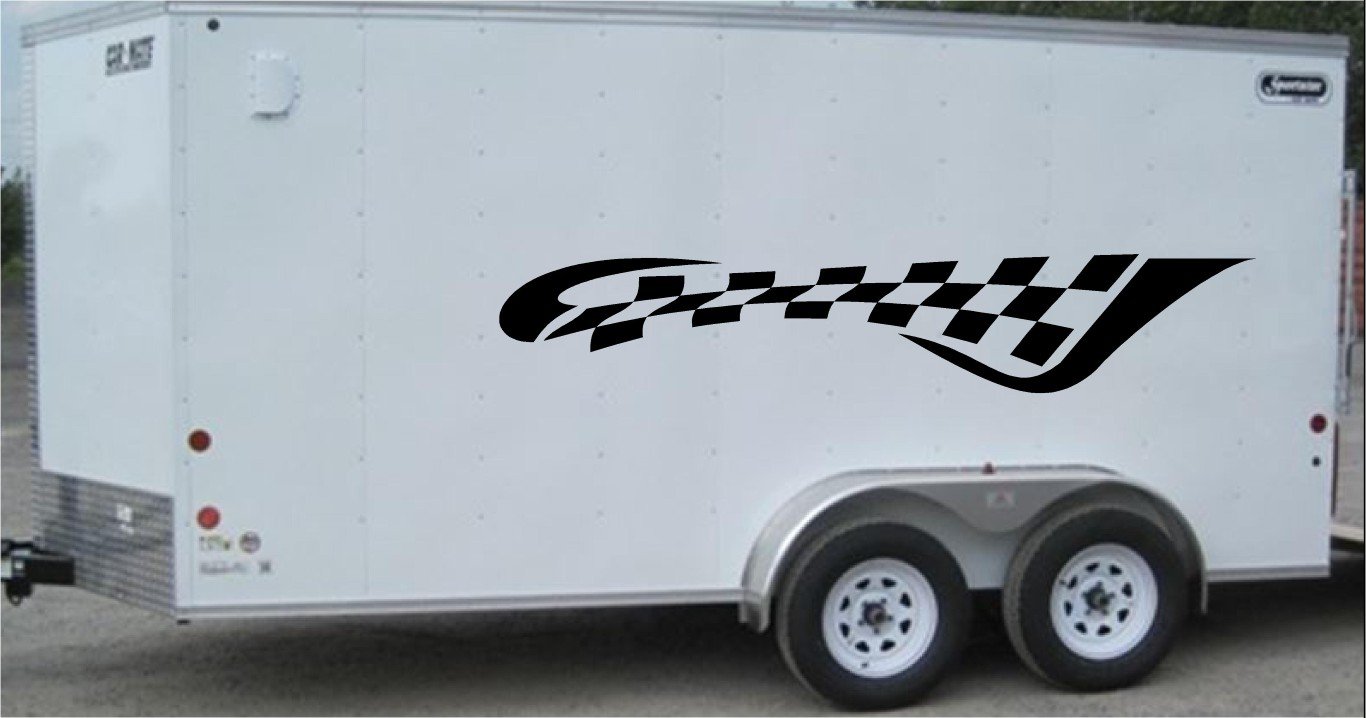 Checkered Flag Side Decal Set Racing Enclosed Trailer Vinyl Sticker ...