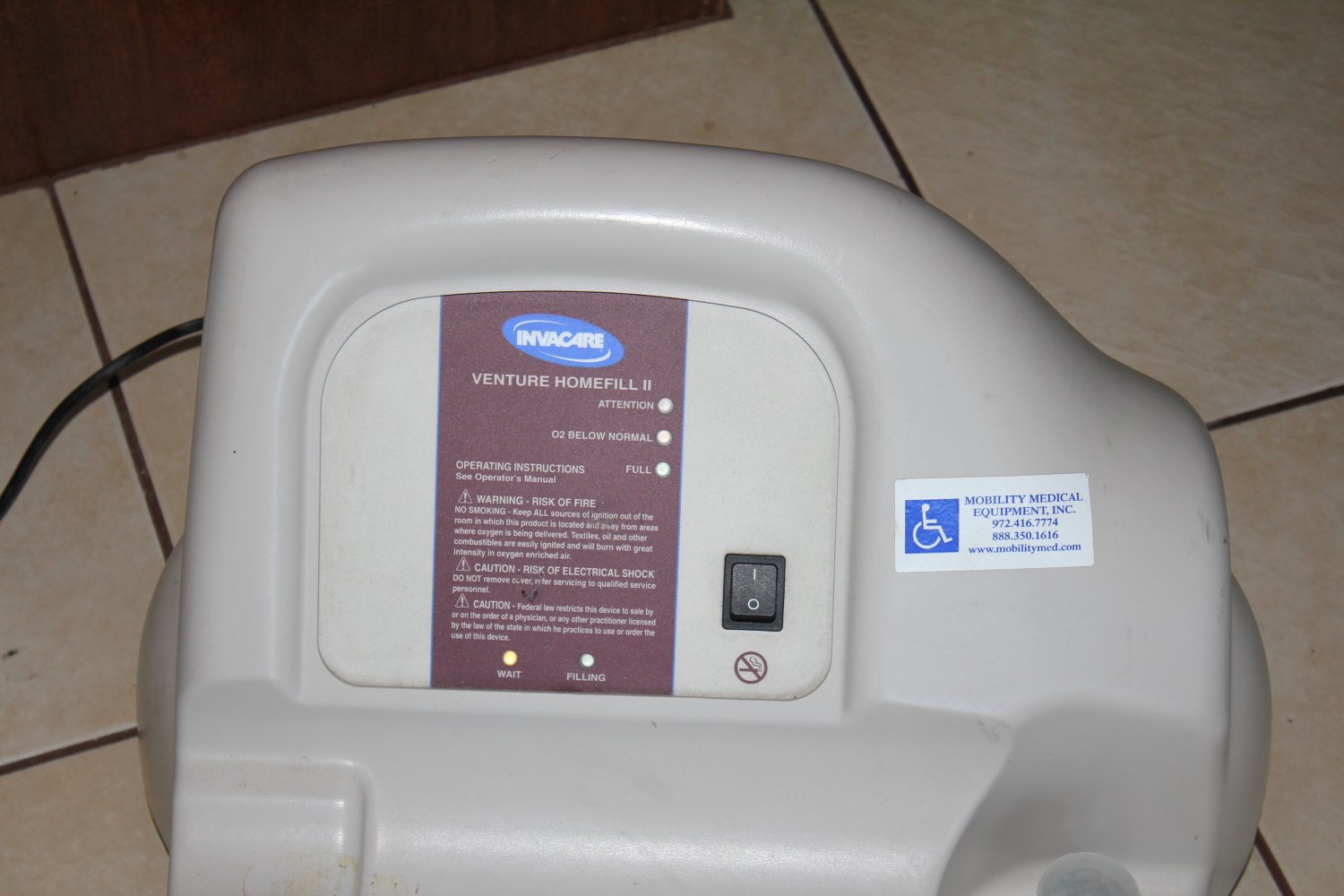 Invacare Venture Homefill II IOH200 Oxygen Compressor 450 hrs sep19 #A5