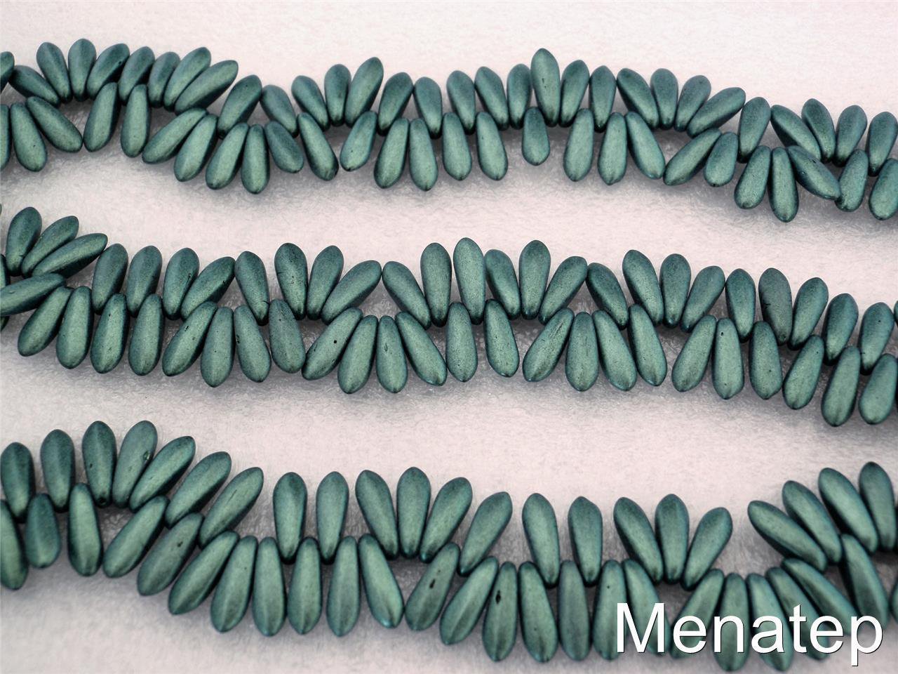 50 3x10mm Czech Glass Dagger Beads: Metallic Suede Light Green