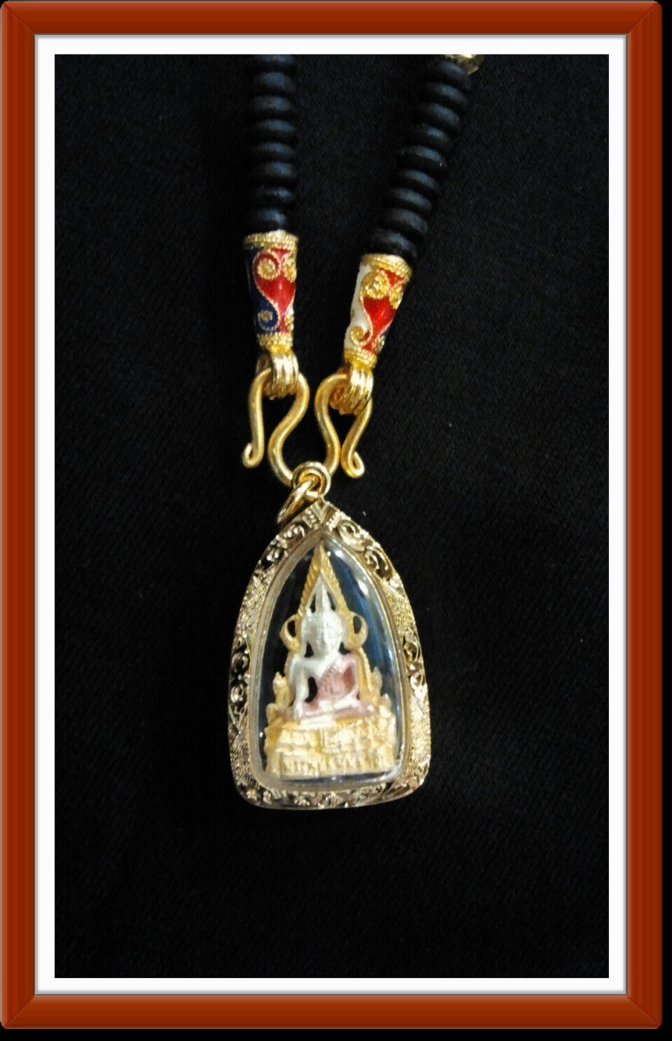 Thai Amulet Buddha Pendant *Gold Plated and Black Coconut Shell Necklace*