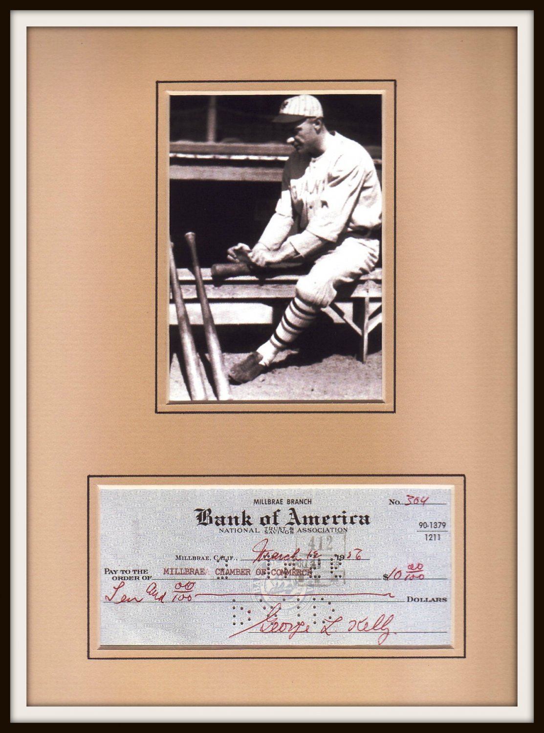 George L. Kelly Signed Check Matted Photo Display HOF NY Giants Autographed