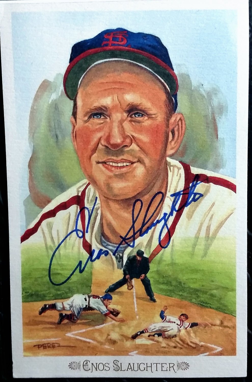 Enos Slaughter Signed Dick Perez Celebration 1989 Postcard HOF ...