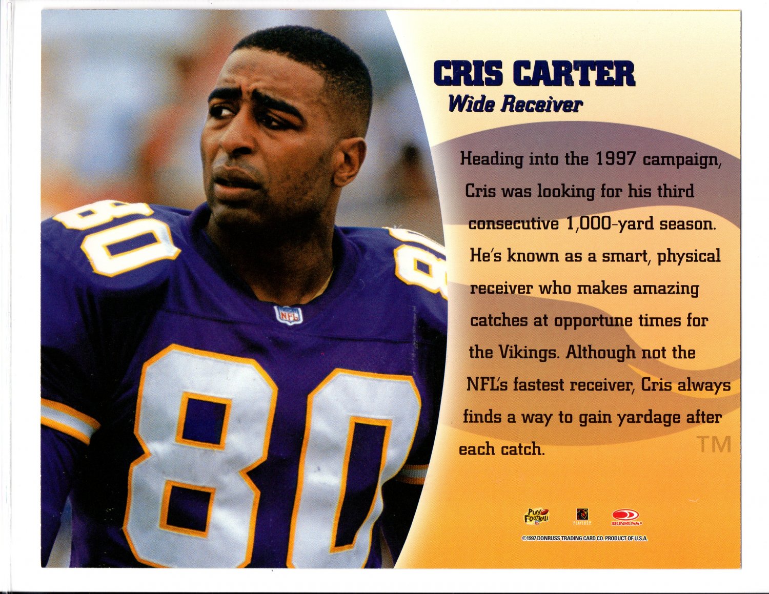 Cris Carter 1997 Leaf Authentic Signatures Autograph 8x10 Vikings ...