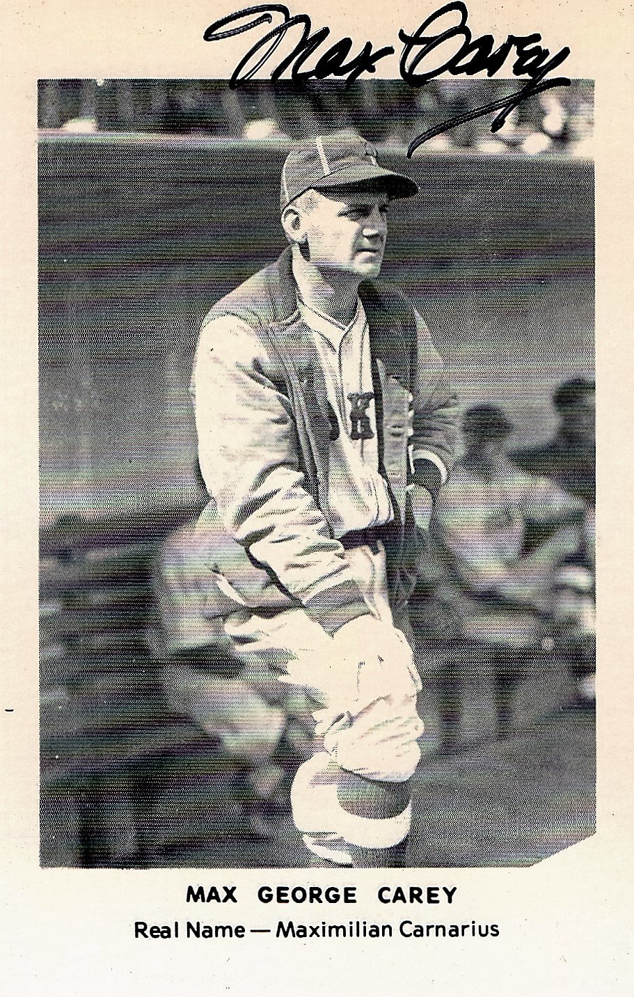 Max Carey HOF Signed Autographed Postcard Pirates Brooklyn Dodgers Robins