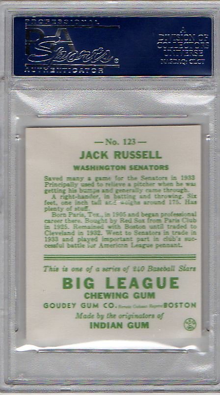 Jack Russell PSA/DNA Signed 1933 Goudey Reprint Authentic Autograph ...