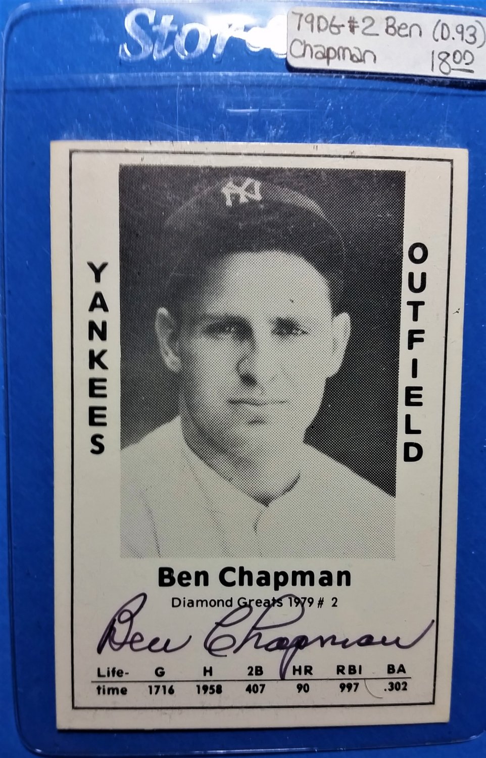 Ben Chapman Signed 1979 Wallin Diamond Greats #2 Authentic Autograph ...