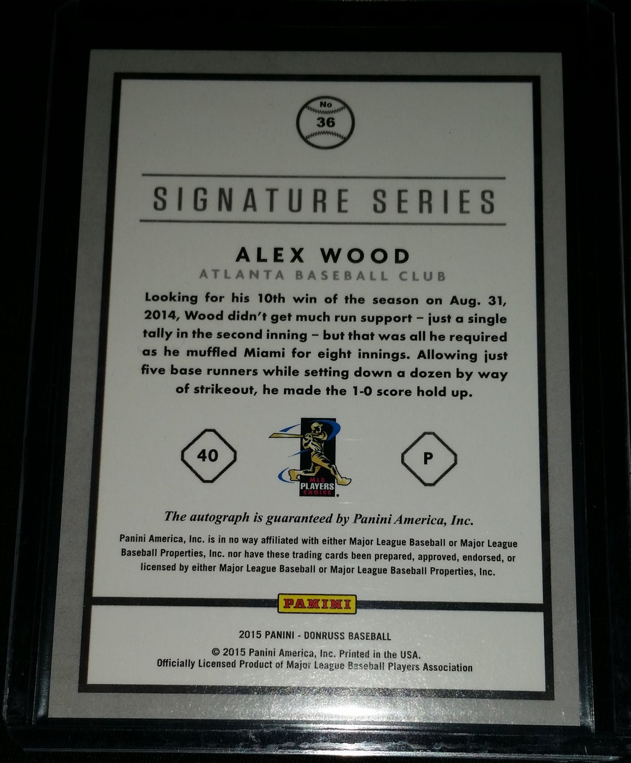 Alex Wood Auto 2015 Donruss Signature Series #36 Autograph Dodgers Braves