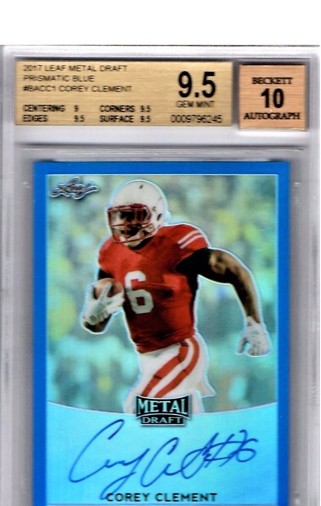 Corey Clement #/50 AUTO BGS 9.5/10 2017 Leaf Metal Draft Blue Refractor ...