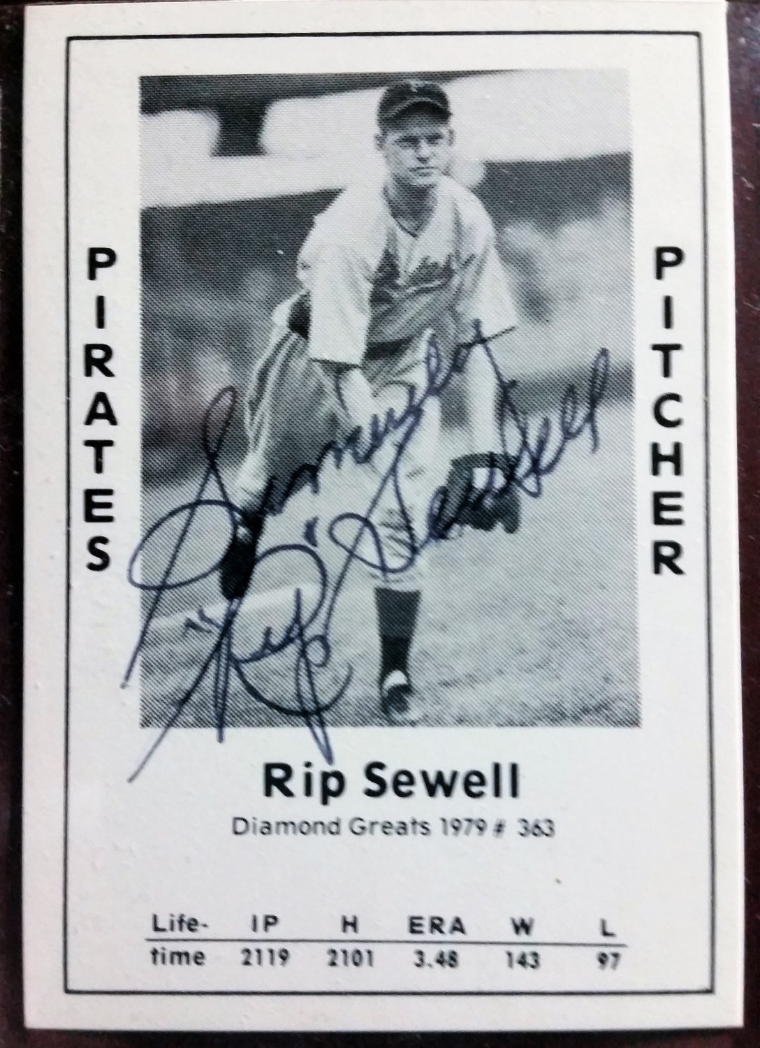 Rip Sewell Signed 1979 Wallin Diamond Greats #363 Authentic Autograph ...