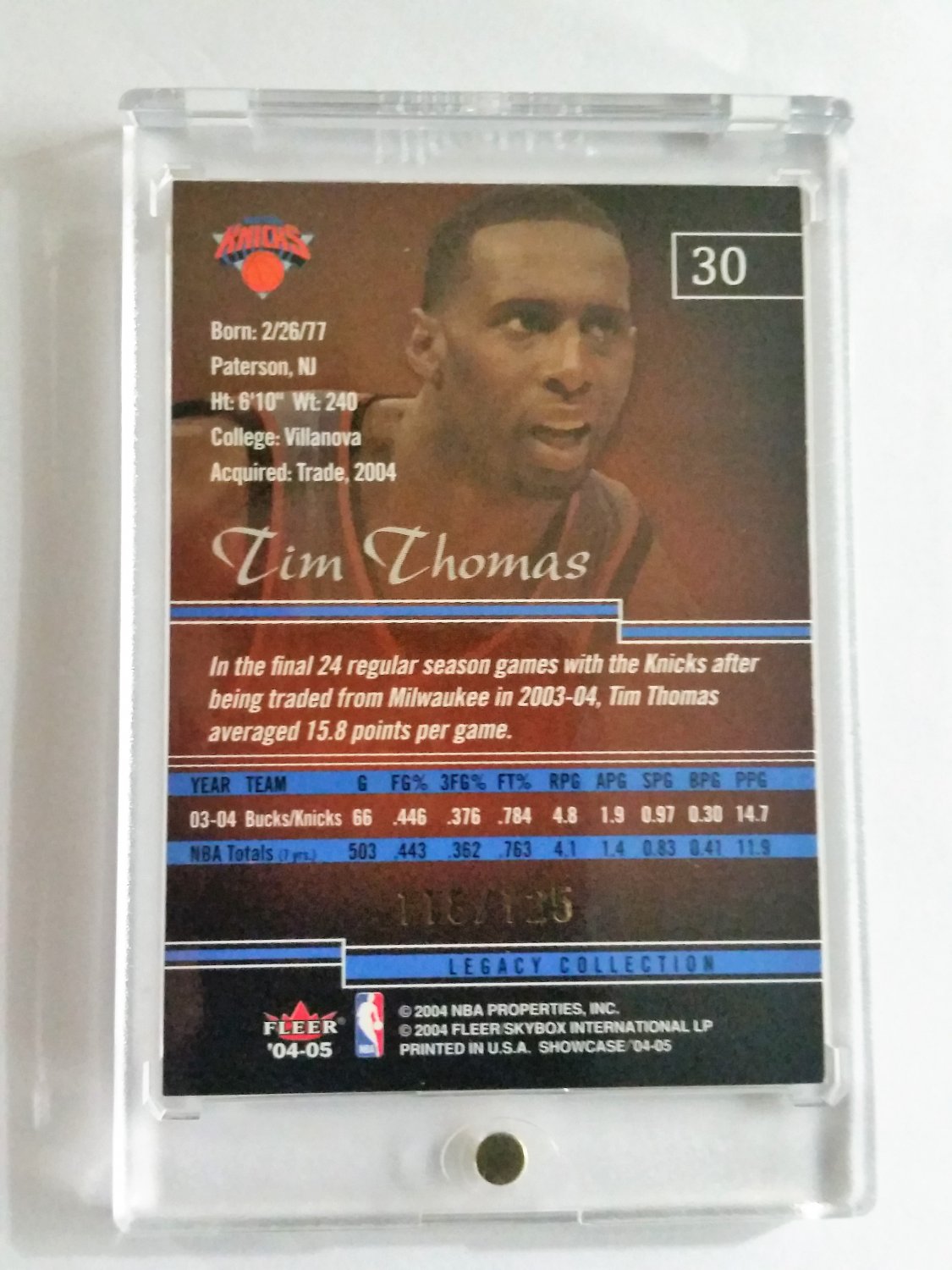 Tim Thomas #/125 LEGACY 2004-05 Fleer Showcase Legacy Collection #30 ...