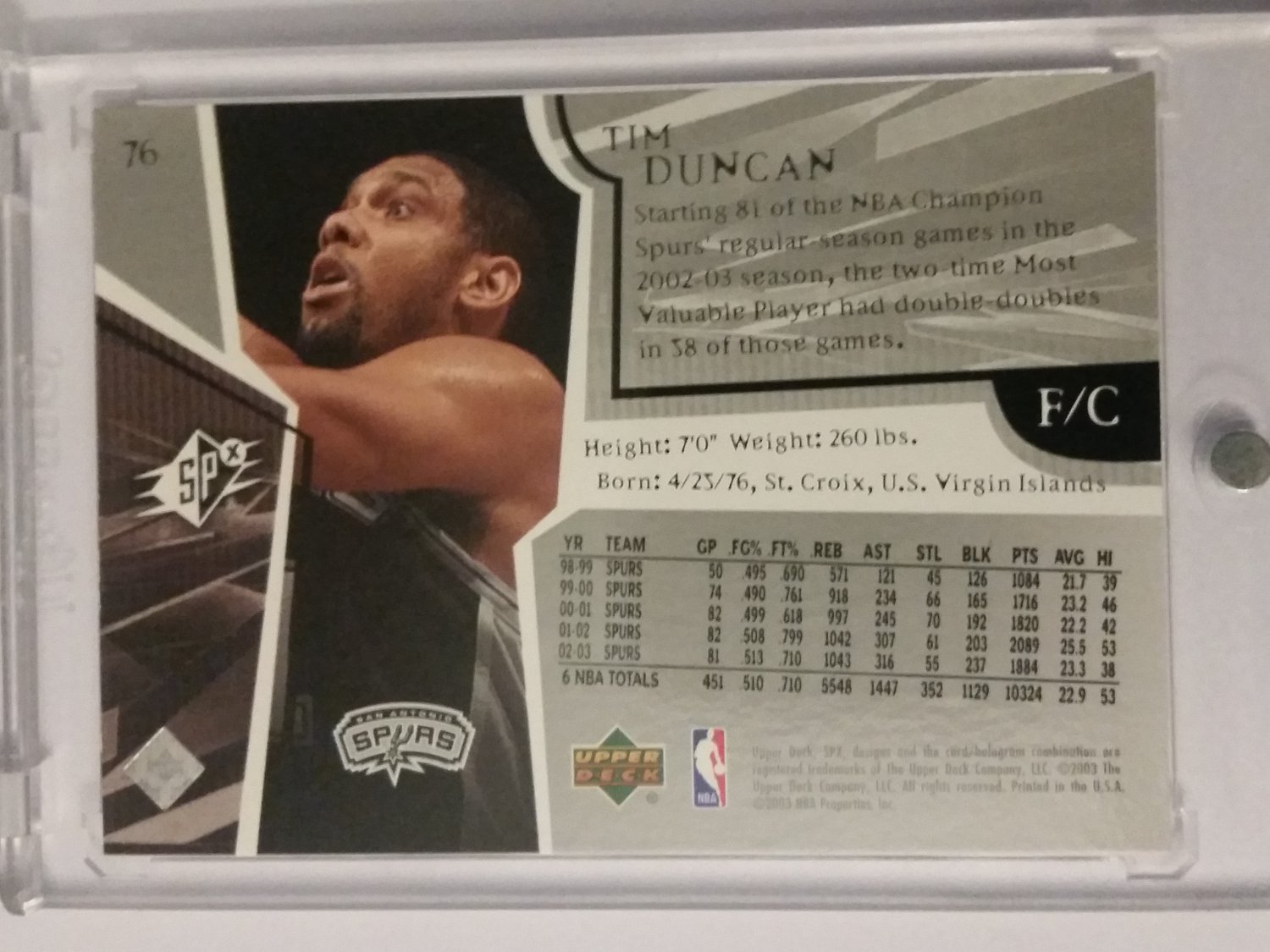 Tim Duncan 2003-04 SPx #76 Spurs HOF