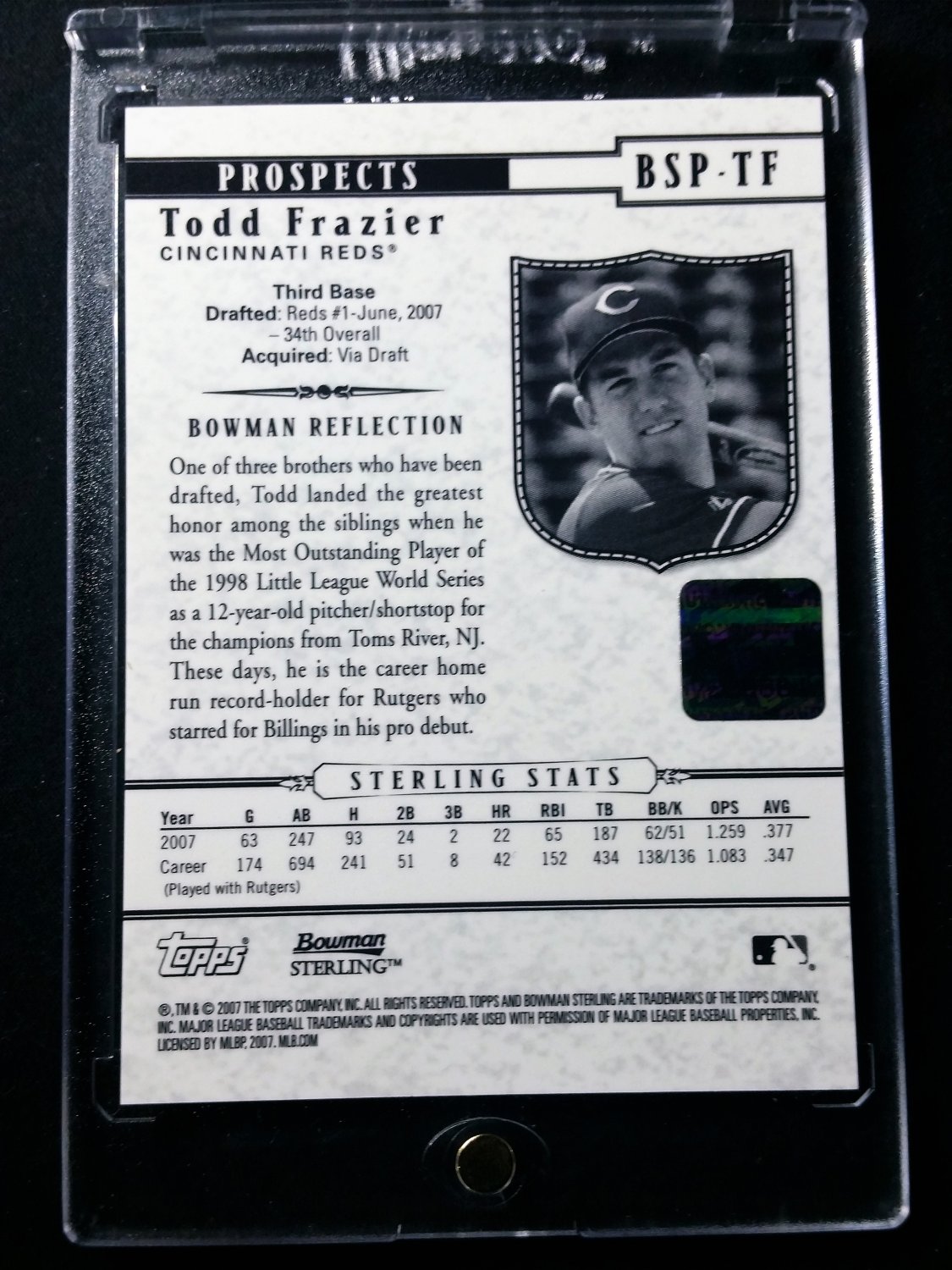 Todd Frazier RC Auto 2007 Bowman Sterling Autograph Reds