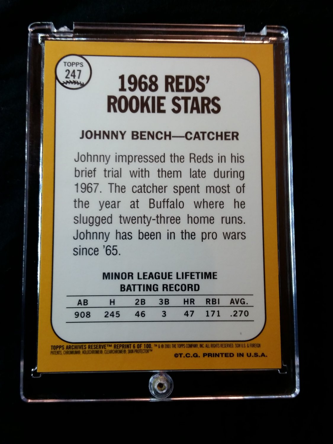 Johnny Bench 2001 Topps Archives Reserves Reprint Refractors #06 Reds