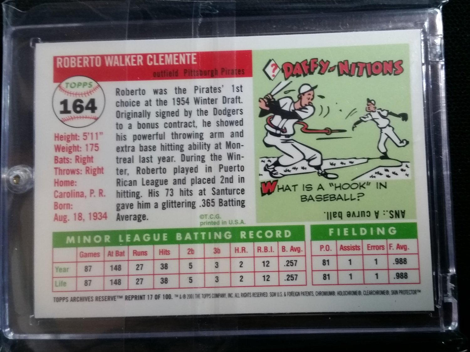 Roberto Clemente 2001 Topps Archives Reserves Reprint Refractors #17 ...