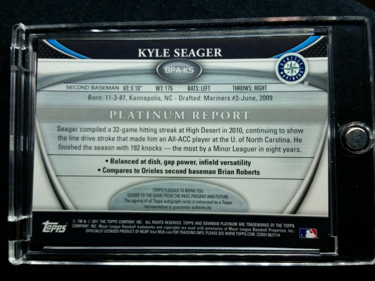 Kyle Seager 2011 Bowman Platinum Prospect Autographs #BPA-KS Mariners