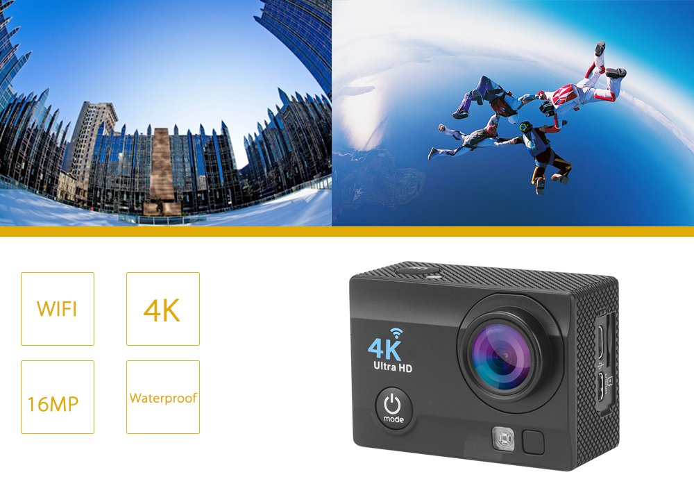 Wi-Fi 4K Waterproof Sports Action Camera - 4K Ultra HD, 16MP,2 Inch ...