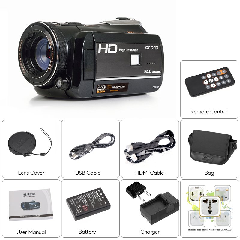 Ordro Full-HD Digital Video Camera - 1080p, 1/3 Inch CMOS Sensor, 18x ...