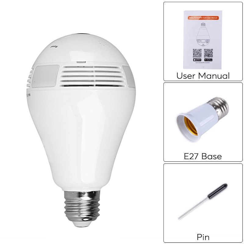 LED Light Bulb Security Camera - 360-Degree Fisheye, Motion Detection ...