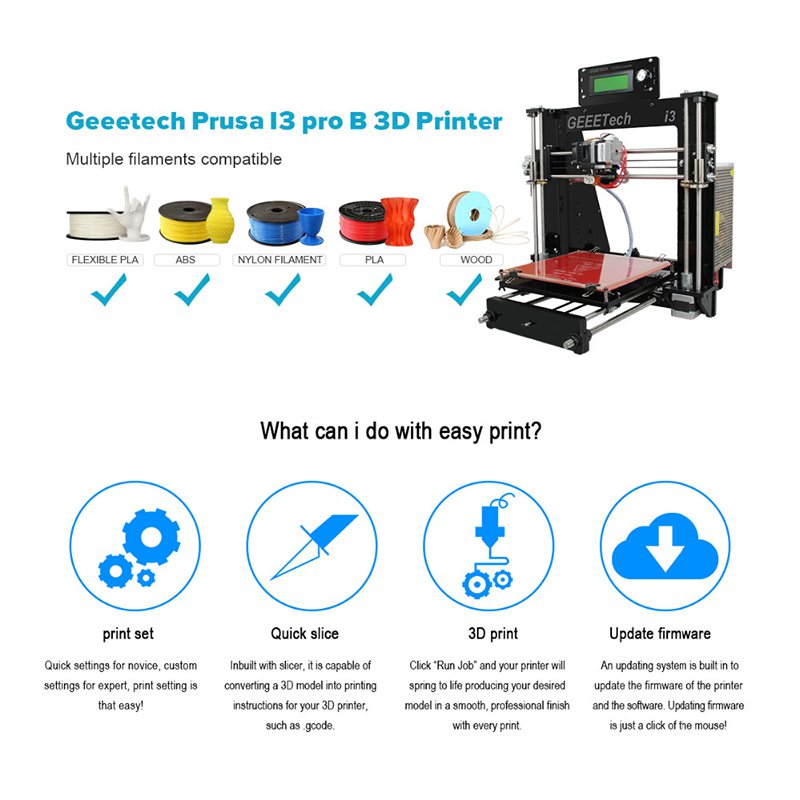 Geeetech Acrylic I3 Pro B DIY 3D Printer Supports 5 Filaments, Large ...