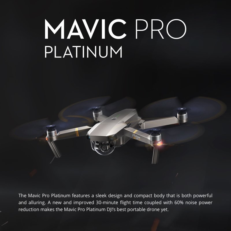 DJI Mavic Pro Platinum Drone Combo - 65km/h, 4K Camera, 30 Minutes ...