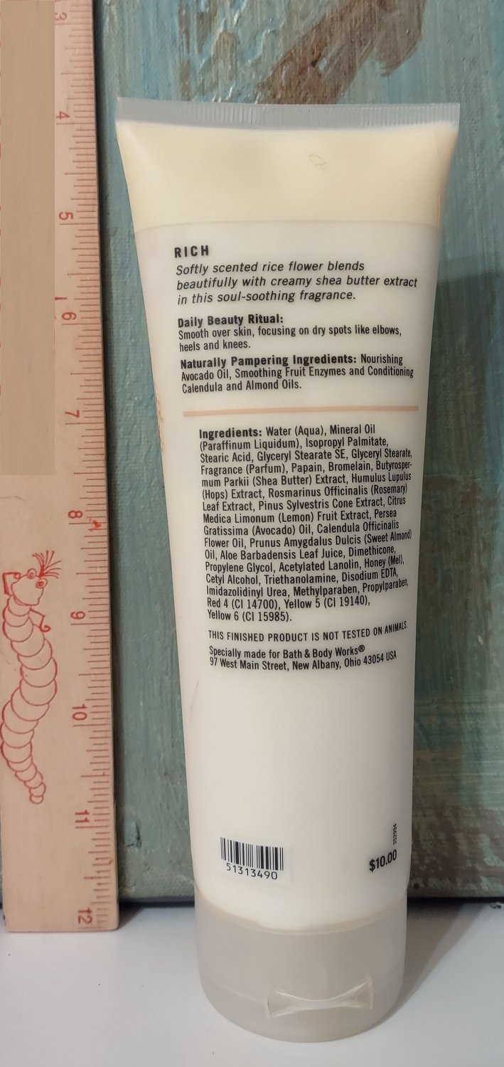 Bath Body Works RICE FLOWER and SHEA Body Cream 8 oz / 226 g Full Size