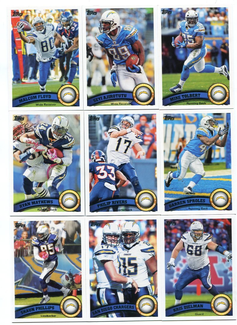 (11) San Diego CHARGERS 2011 Topps Team Lot NO DUPES