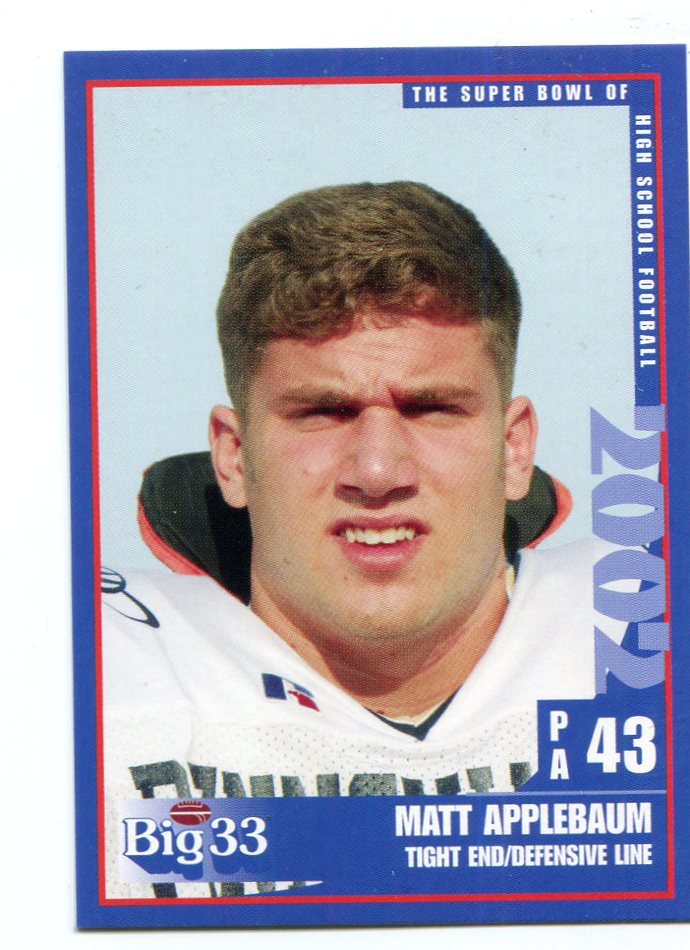MATT APPLEBAUM 2002 Pennsylvania PA Big 33 High School card UCONN ...