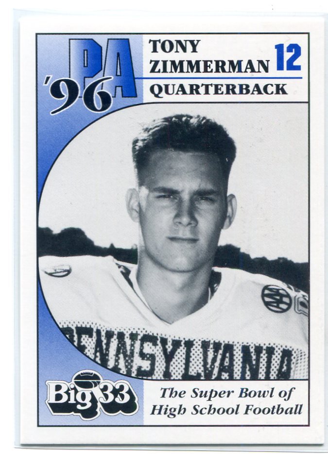 TONY ZIMMERMAN 1996 Big 33 Pennsylvania High School card PITT Panthers QB