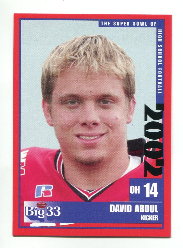 DAVID ABDUL 2002 Big 33 Ohio OH High School card PITT Panthers KICKER