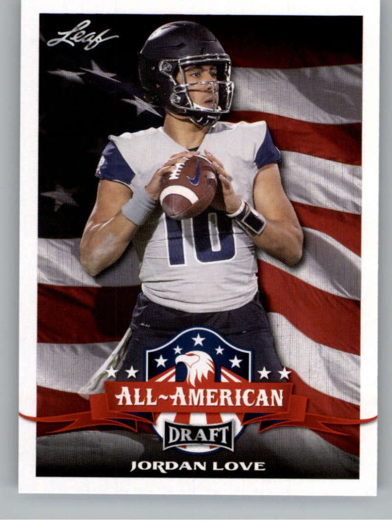 JORDAN LOVE 2020 Leaf Draft All-American #71 ROOKIE Utah State GB ...