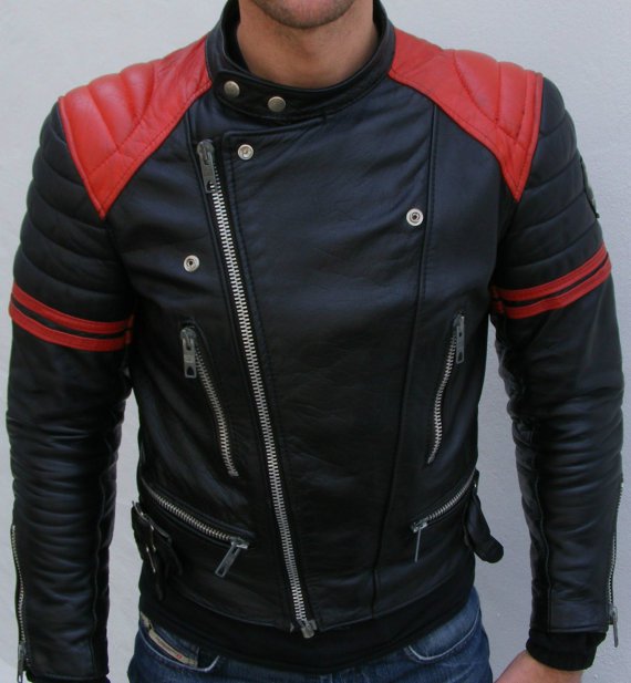New Men Black and Red Brando Style Leather Jacket - Premium Leather ...