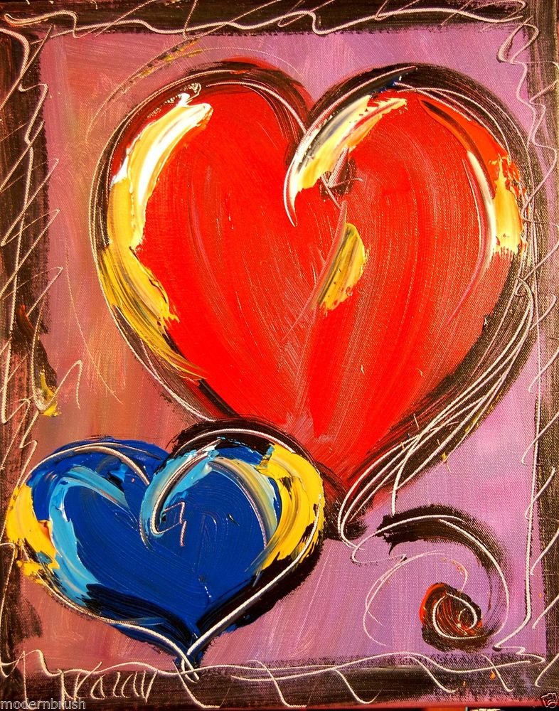 VALENTINE HEARTS - ORIGINAL Painting Stretched CANADIAN IMPRESSIONIST ...
