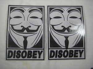 Anonymous DISOBEY Vinyl decal waterproof sticker lot x 2 ANON Occupy 99%