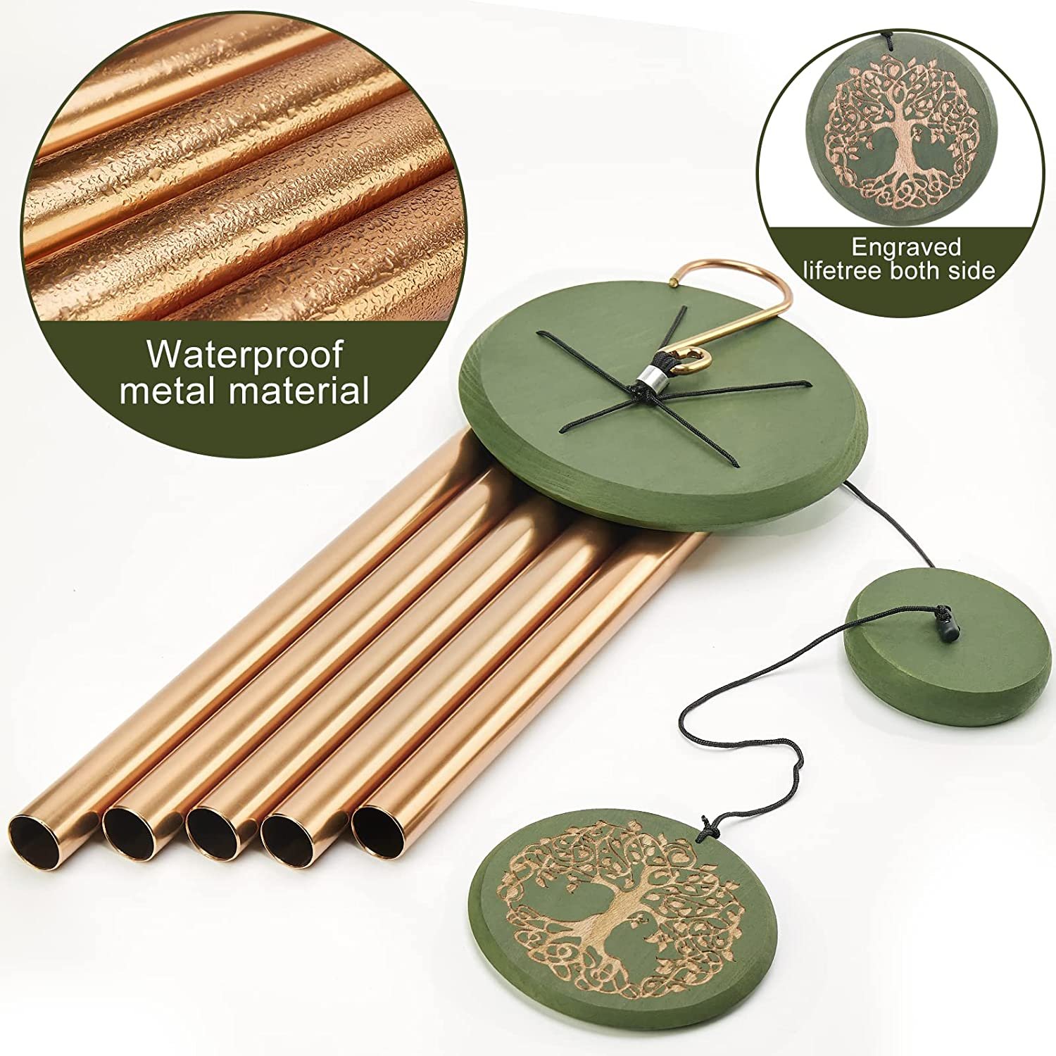 Wind Chimes Engraved Tree of Life, Deep Tone