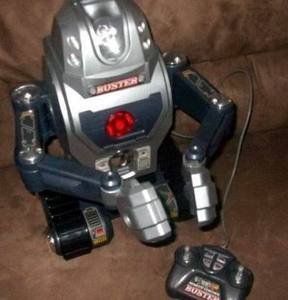 Buster vintage remote controlled robot, tracked & armed