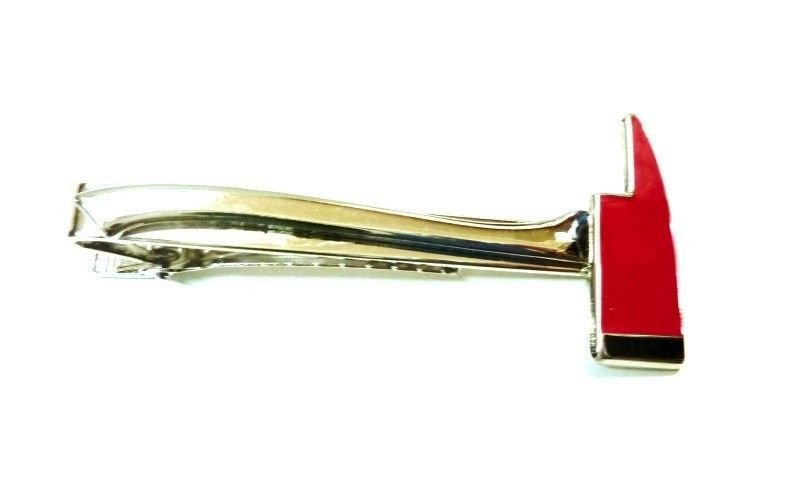 Fireman Ax Tie Bar Clip Firefighter FD Fire Department Axe Silver Red ...