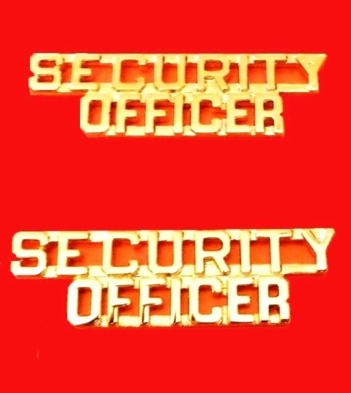 Security Officer Collar Pin Set Cut Out Letters Insignia Gold Metal ...