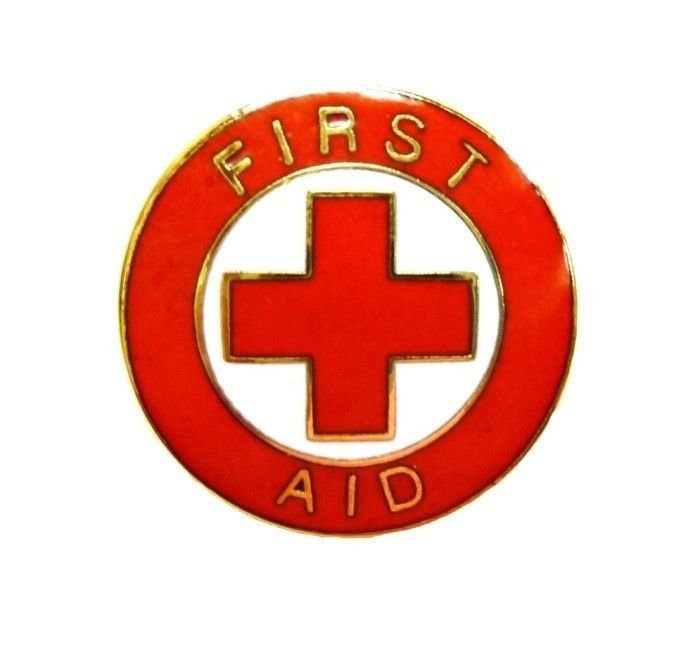 First Aid Red Cross Lapel Collar Pin Device Gold Trim Metal Clutch Back ...