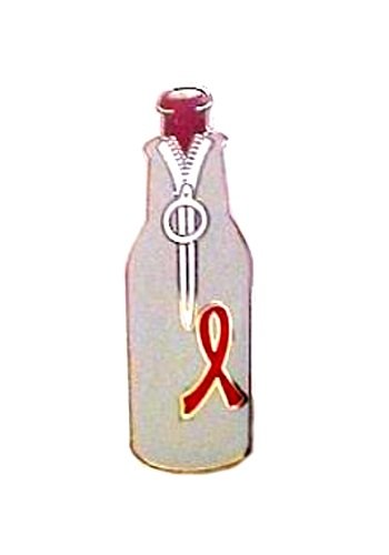 AIDS HIV Red Awareness Ribbon Beer Bottle Koozie Huggie Cover Lapel Pin New