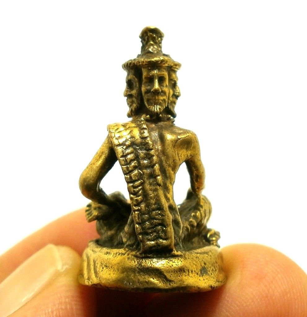 4 FACES HERMIT THAI MINI AMULET MAGIC MANTRA LERSI LIFE PROTECTION REAL ...