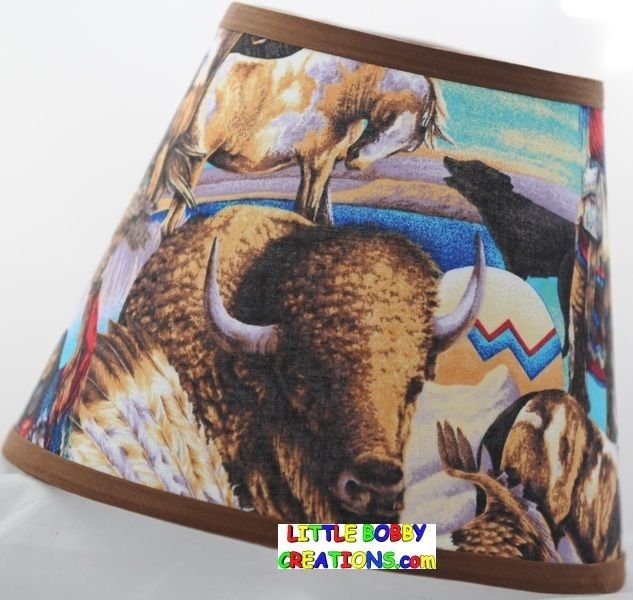 Western American Indian Buffalo Fabric Lamp Shade (Handmade After Ordering)