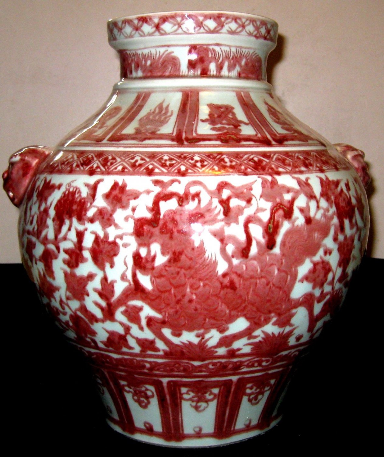 CHINESE HUGE BEAUTIFUL RARE UNDERGLAZE RED PORCELAIN KILIN POT- 19TH ...